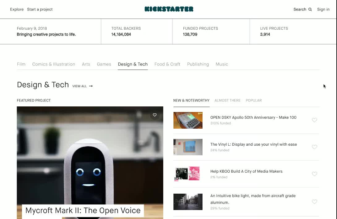 Kickstarter - Design & Interactions - Awwwards