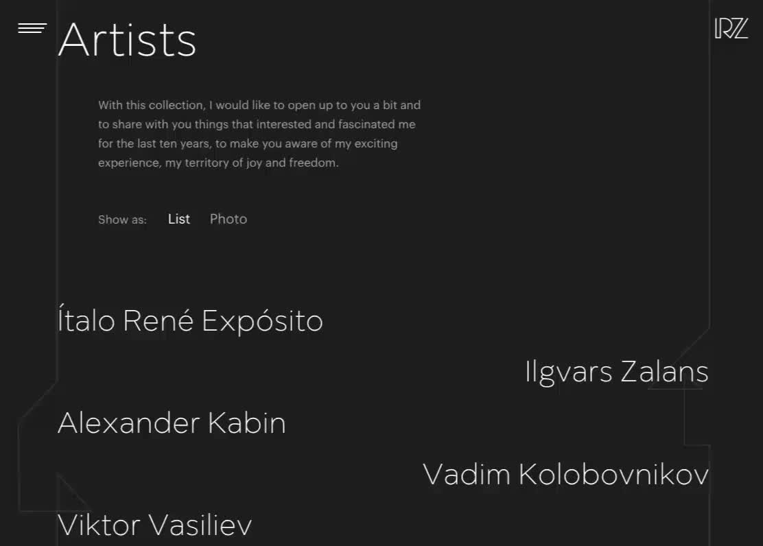 Interactive Hover Artists List - Galleries and SlideShows - Awwwards